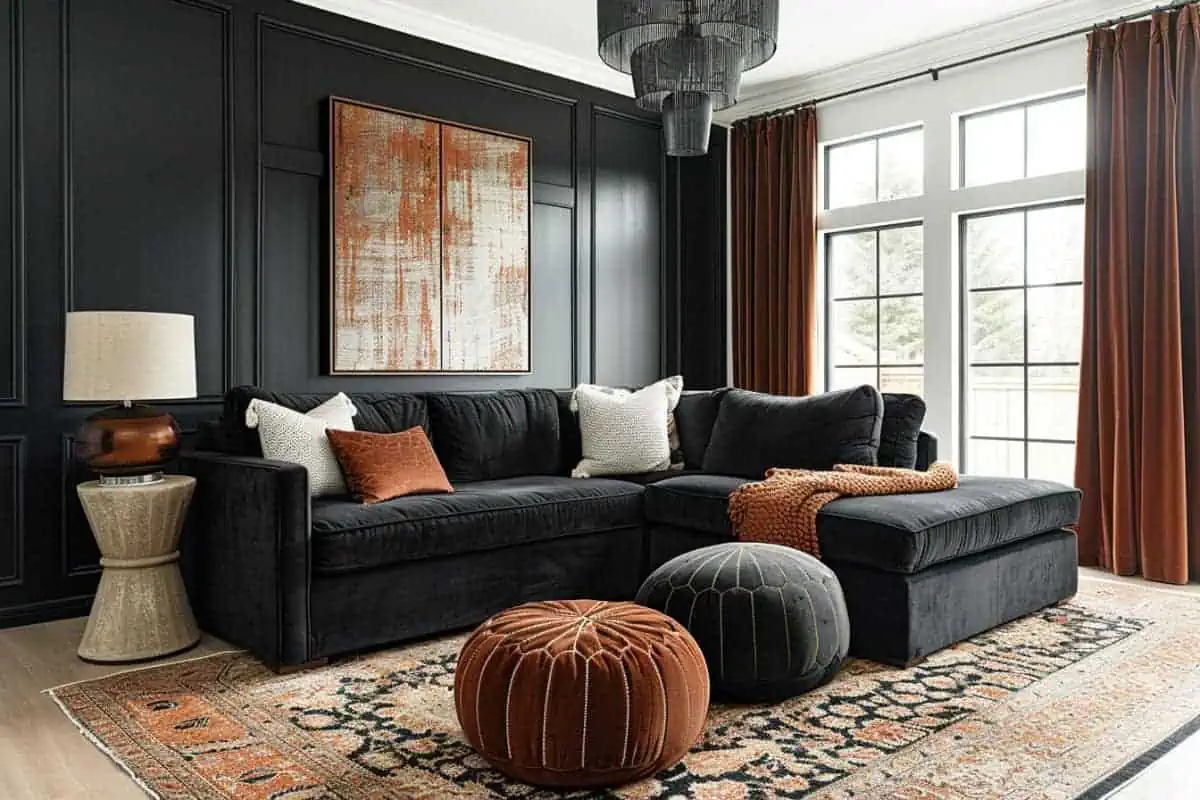 30 Jaw-Dropping Black and Rust Living Rooms to Inspire You! - Restore ...