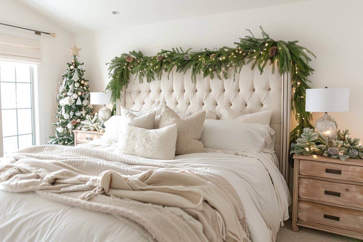 Christmas Bedroom Decorate For Christmas Off White Quilt